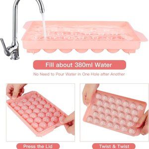 Kitchen | Pink Round Ice Cube Tray With Lid Bin Scoops For Cocktail ...